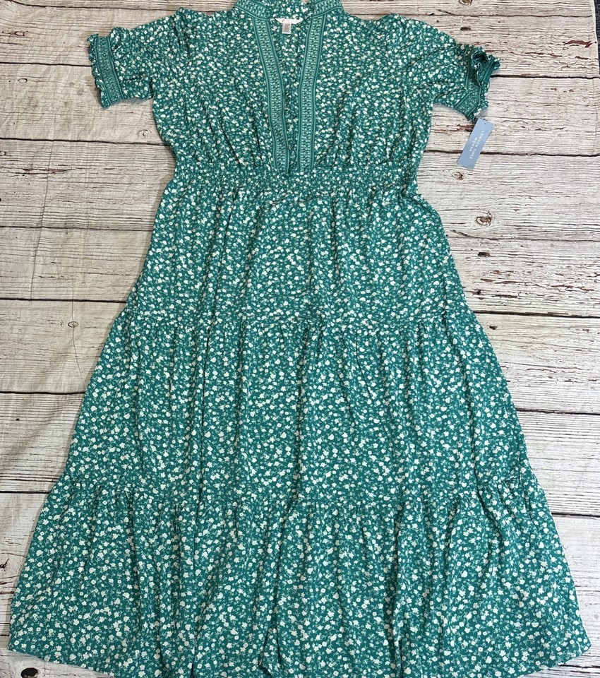 London Times Dress Women's Size 20W Ruffle Short Sleeve Green Floral ...