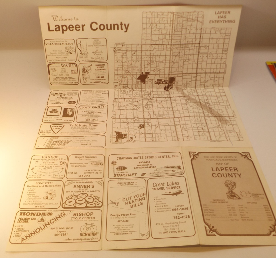 Vintage Map of Lapeer County - Local Advertizers Michigan | eBay