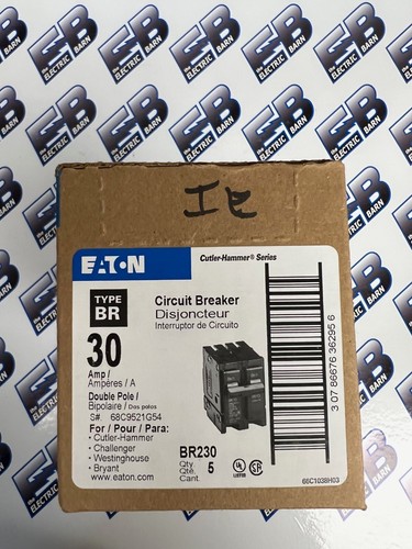 Eaton BR230, (1) BOX OF (5) 30 Amp 240 Volt 2P Plug In Circuit Breaker ...