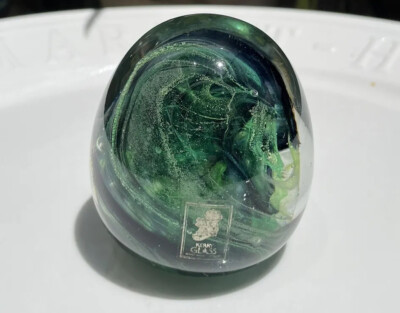 Vintage Kerry Irish Glass Green Swirl Glass Paperweight 3” Signed ...