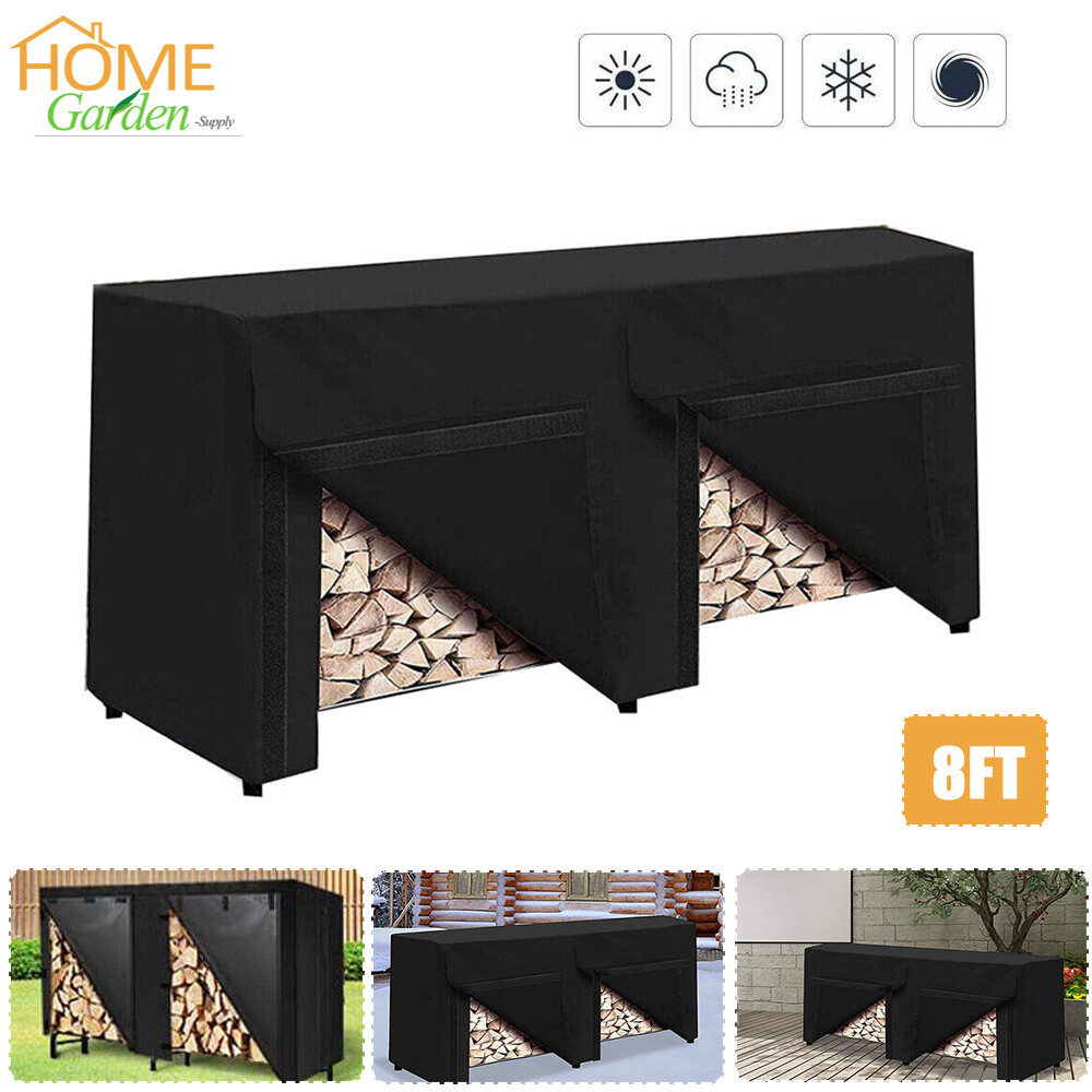 8FT Waterproof Firewood Log Rack Cover Heavy Duty Outdoor Wood Holder ...