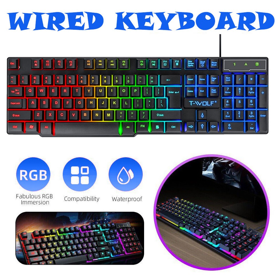 Gaming Gamer LED RGB Backlit USB Wired Mechanical Keyboard For Windows ...