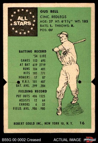 1955 Robert Gould #16 Gus Bell Reds 2 - GOOD | eBay