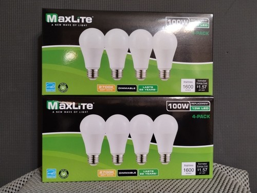 8 Bulbs MaxLite LED 13W Soft White 2700K A19 100W Dimmable Replacement ...
