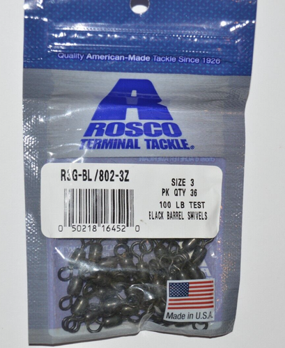 rosco terminal tackle black barrel swivels size 3 100lb test 36 per ...