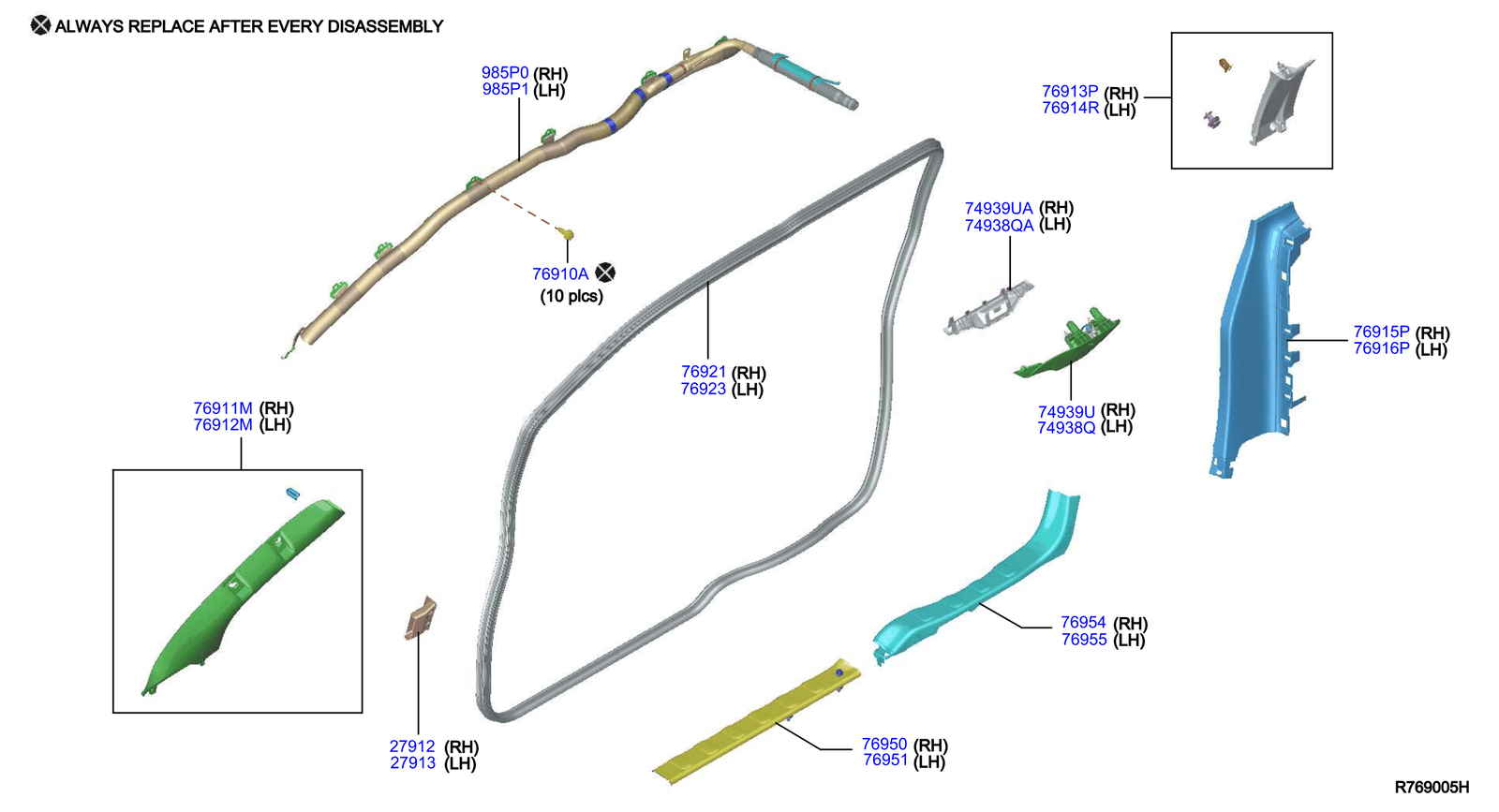 Genuine Nissan Pillar Trim 76915-9BU1A for sale online | eBay
