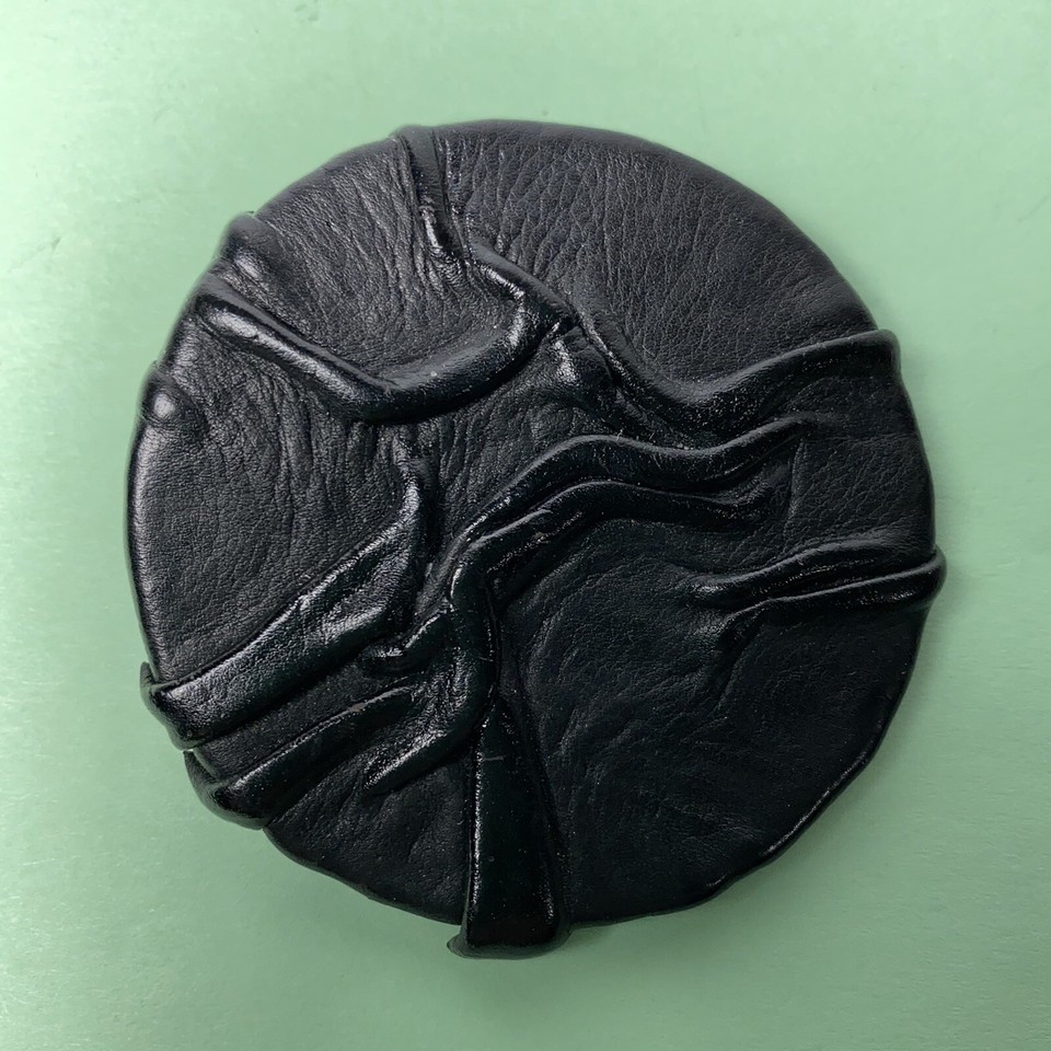 Vintage 1970s Pressed Folded Black Leather Round Brooch Pin | eBay