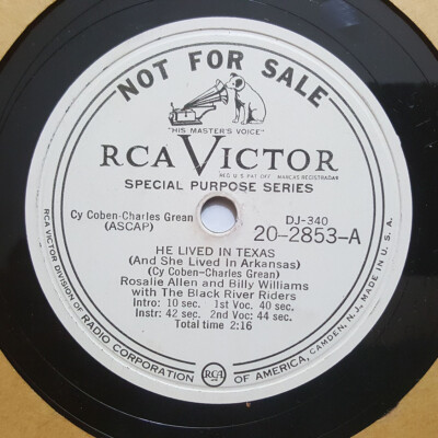 ROSALIE ALLEN BILLY WILLIAMS He Lived In Texas/Whoa Sailor RCA VICTOR ...