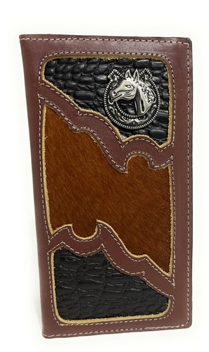 MEN'S WESTERN COWBOY WALLET GENUINE LEATHER LONG BI FOLD TALL RODEO ...