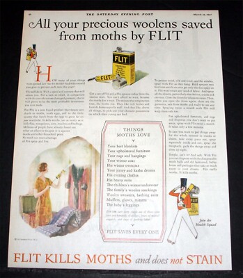 1927 OLD MAGAZINE PRINT AD, FLIT KILLS MOTHS, SAVE ALL YOUR PRECIOUS ...