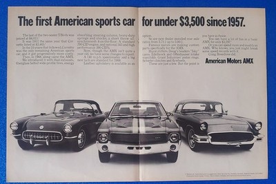 1969 AMERICAN MOTORS AMX SPORTS CAR 2 PAGE PRINT AD AMC CORVETTE ...
