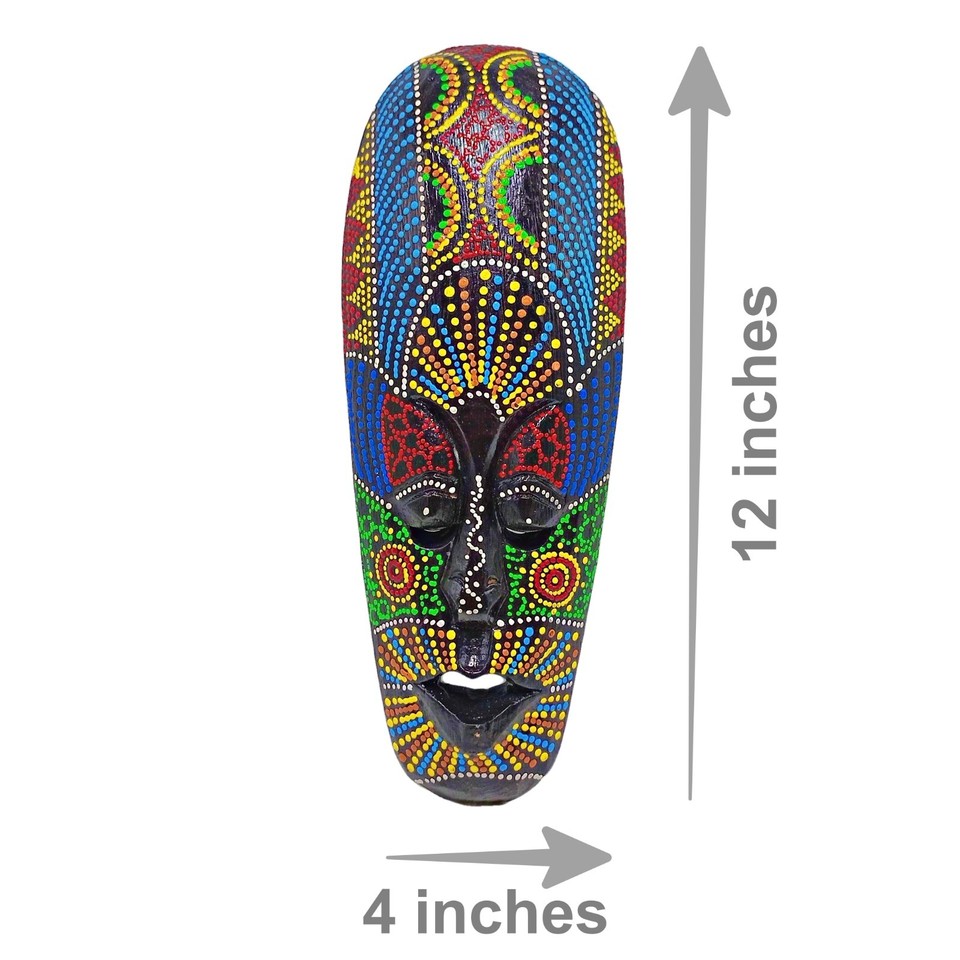African Wooden Mask Handcraft Tribal Dot Face Wall Sculpture Decor ...