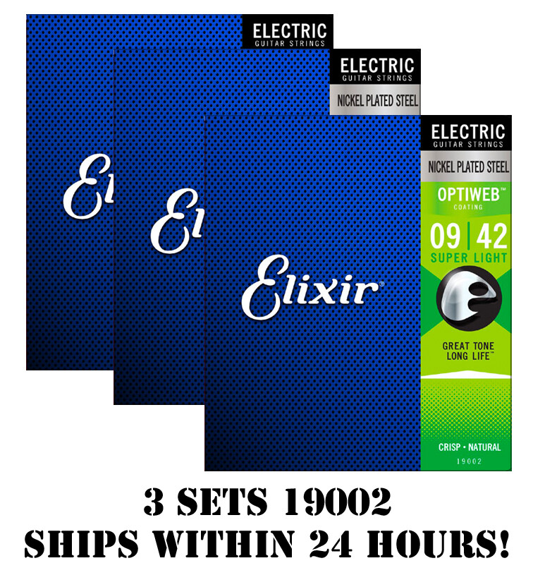 *3 SETS ELIXIR 19002 OPTIWEB COATED ELECTRIC GUITAR STRINGS SUPER LIGHT ...