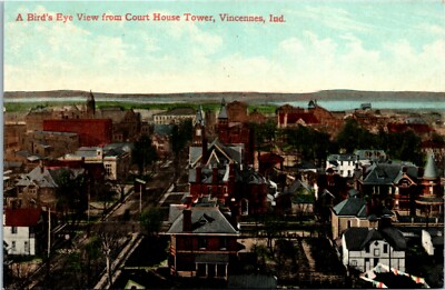 Postcard IN Vincennes Bird's Eye View from Court House Tower ~1910 S9 ...