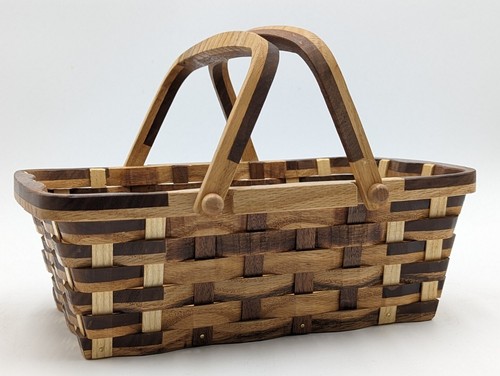 Picnic Lunch Basket W/ Handles Handcrafted Real Wood Ezra B Hower 12"x9 ...