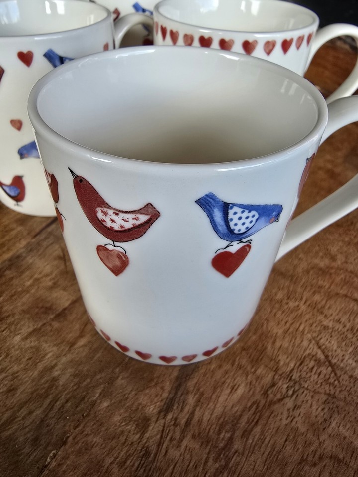 Queens Alex Clark Mugs Mellow Yellow Love birds x4 Tea Coffee 220ml ...