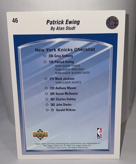 1992-93 Upper Deck #46 Patrick Ewing Basketball Art Trading Card ...