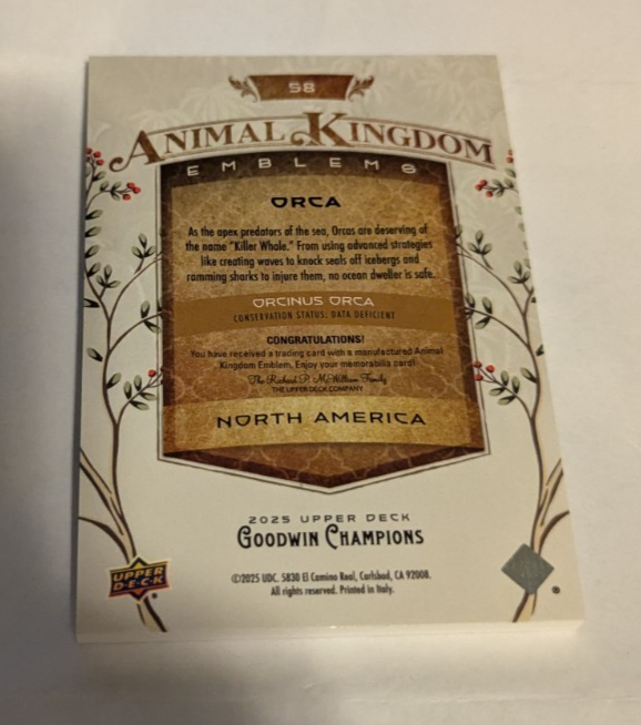 2025 Upper Deck Goodwin Champions ORCA ANIMAL KINGDOM EMBLEMS #58 | eBay