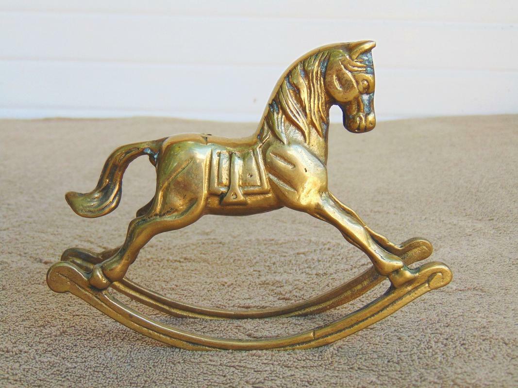 Brass Rocking Horse Head Down bright estate find gift cute adorable GZ ...