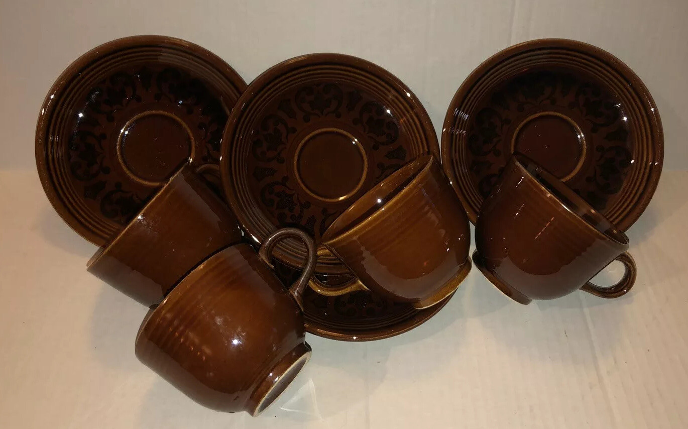 Set Of 4 FIESTAWARE BROWN Amber stone CUP And SAUCER | eBay