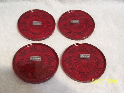 Set Of 4 Shannon By Godinger Dublin Red Crystal Drink Coasters New In ...
