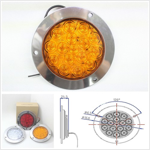 12-24V LED Yellow Round Reverse Brake Turn Signal Truck Trailer Rear ...