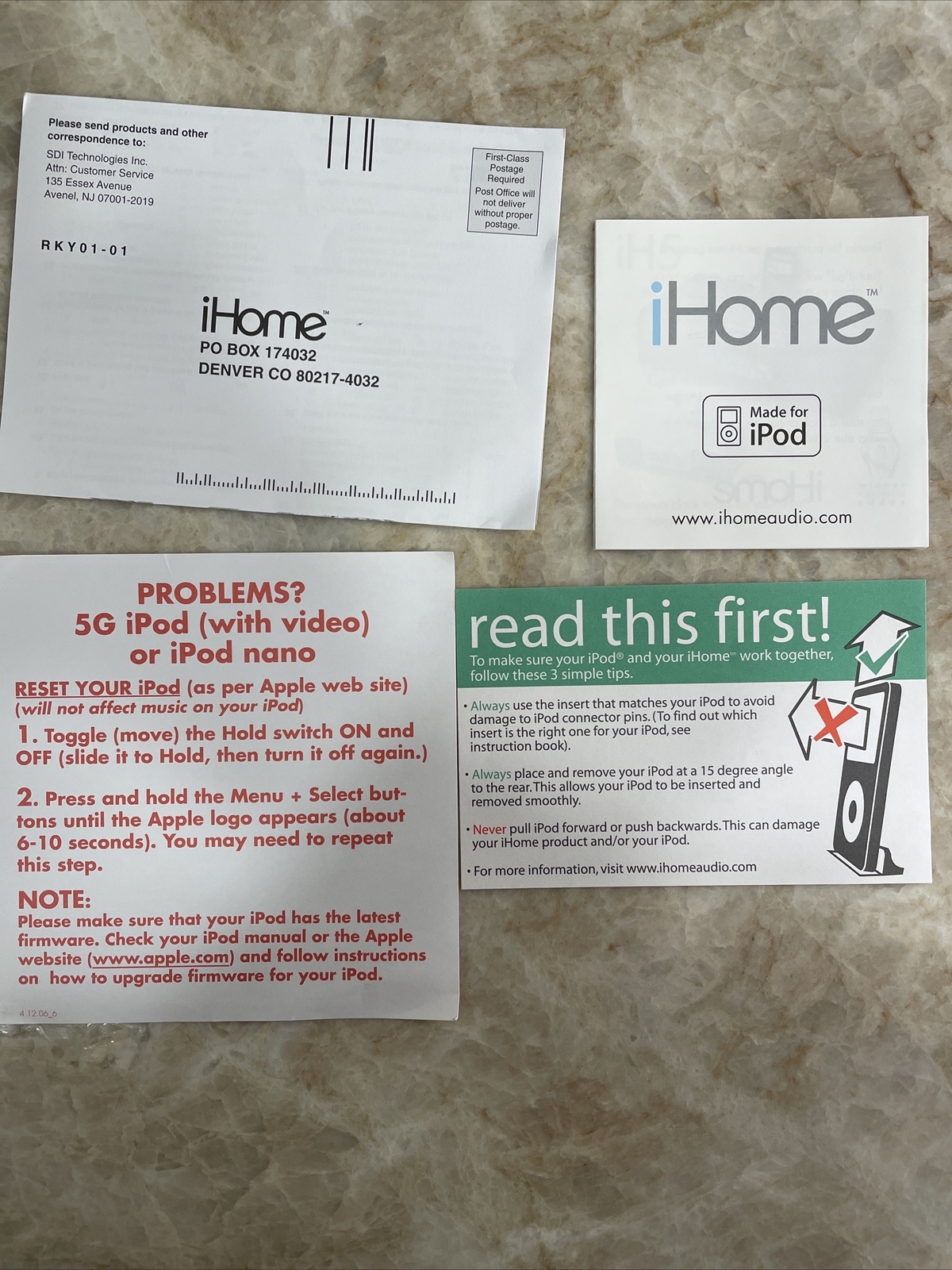 Genuine iHome iH6 or iH8 Remote Control, Instructions, dock adaptors ...