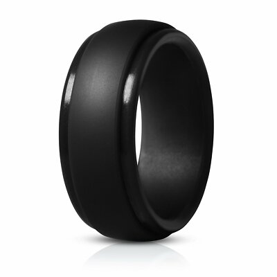 Men Women 9MM Black Silicone Rubber Wedding Ring Flexible Band Size 7 ...