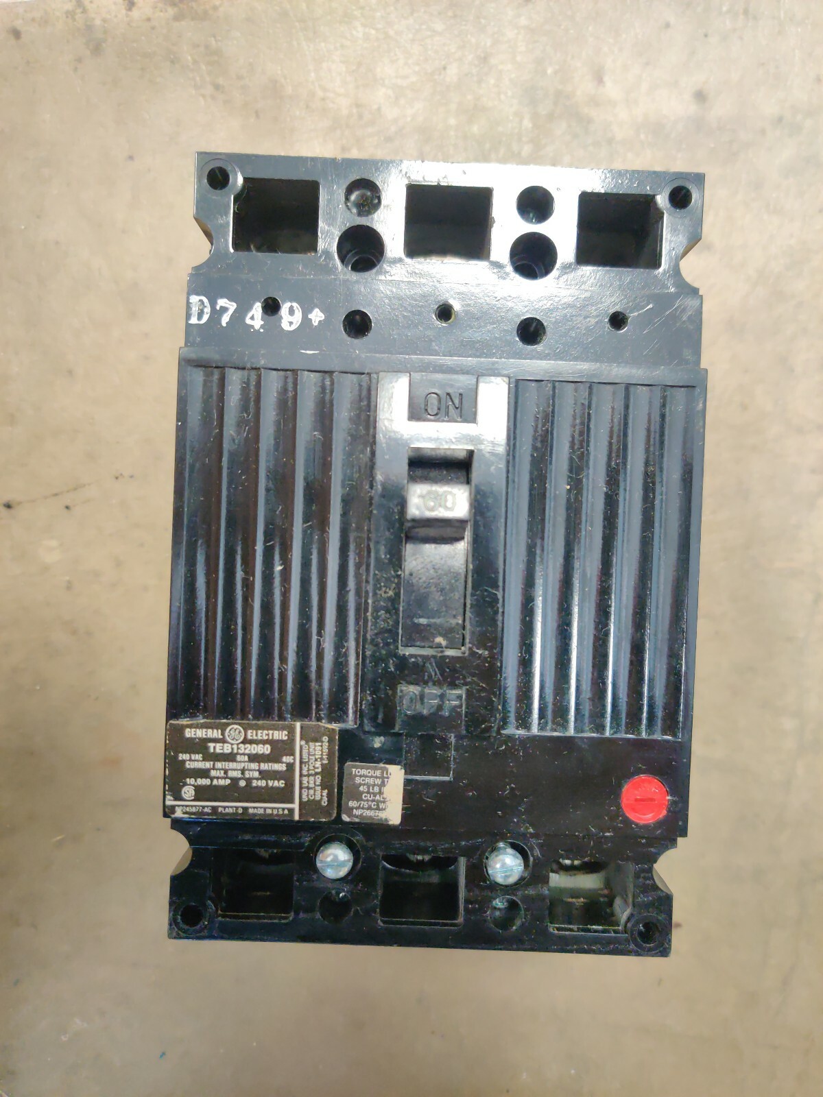 GE General Electric TEB132060 Circuit Breaker TEB 3P 60A 240V 60 Amp ...