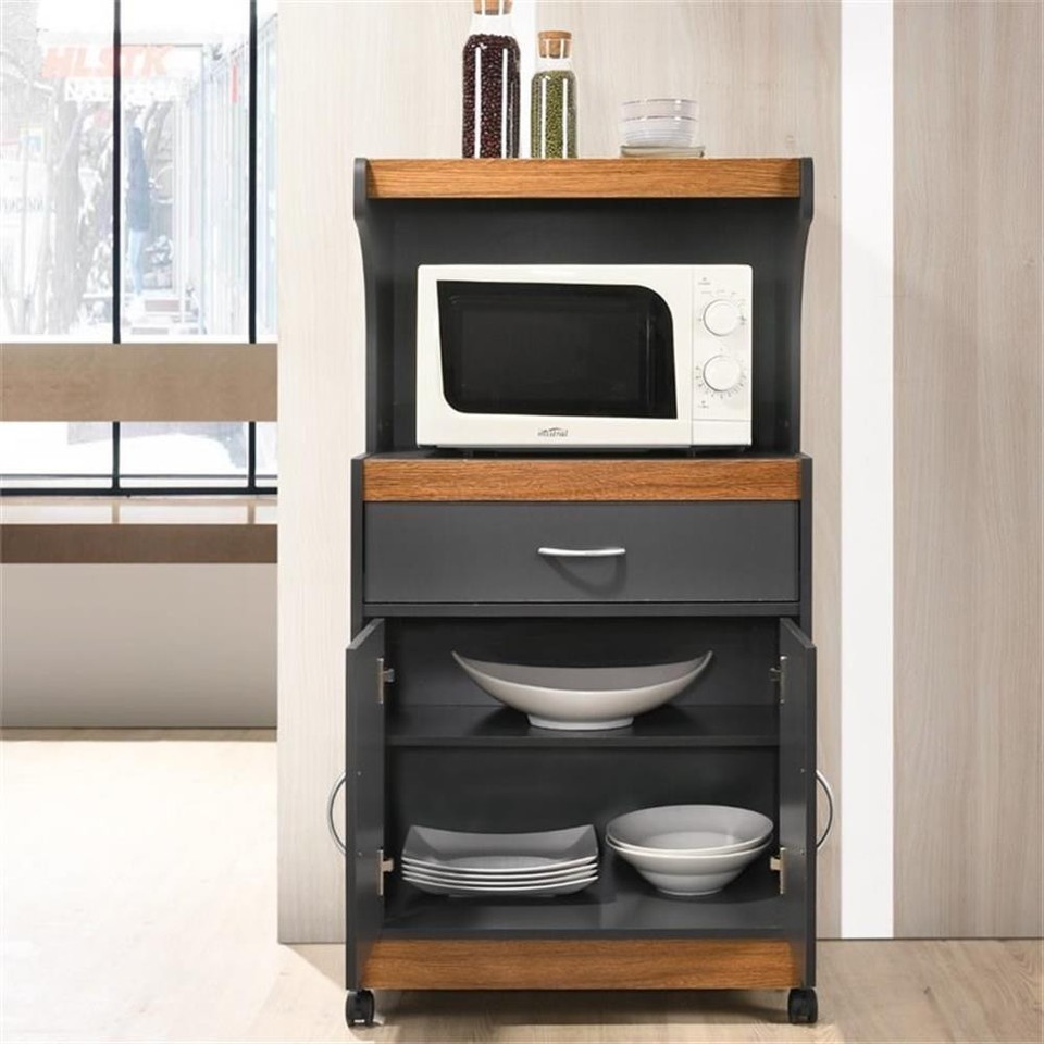 Hodedah Microwave Contemporary Wooden Kitchen Cart in Grey-Oak Finish ...