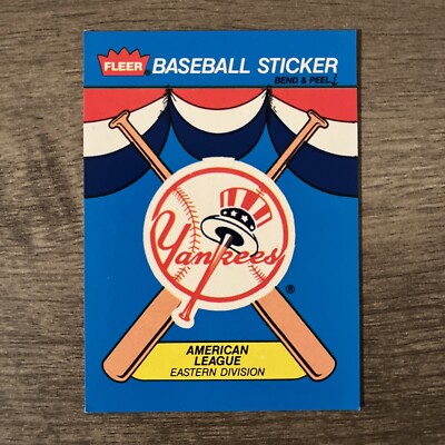1989 Fleer Baseball Logo Stickers New York Yankees Team History On Back ...