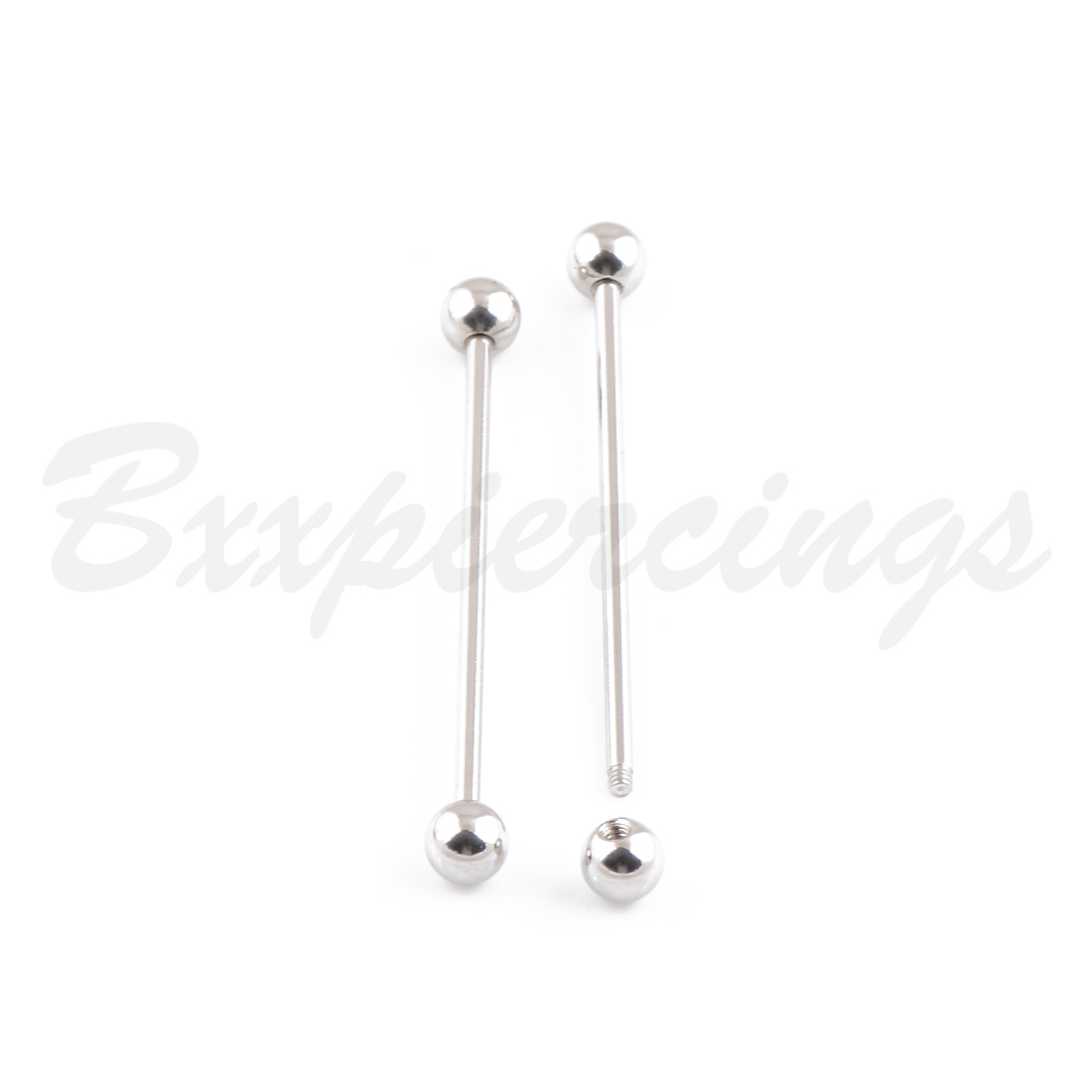2pc 14G Surgical Steel Solid Silver Industrial Barbell Long Bar ...