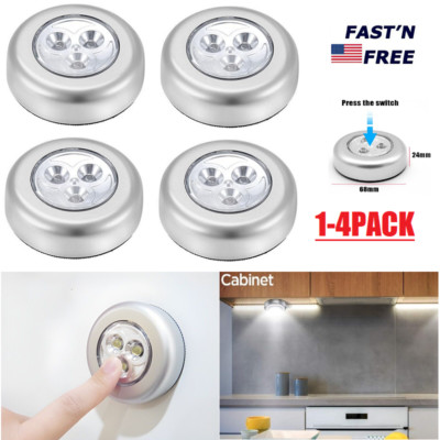 4Pcs 3 LED Touch Push On/Off Light Self-Stick On Click Battery Operated ...