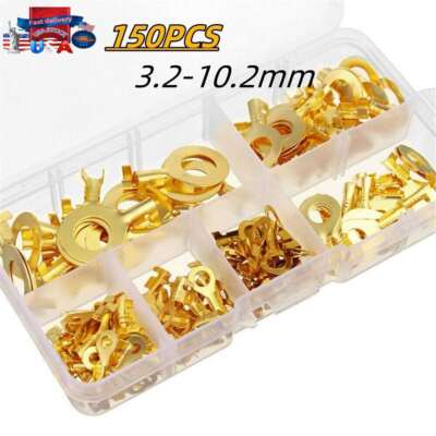 150pcs Open Barrel Wire Crimp Non-Insulated Copper Ring Lugs Cable ...