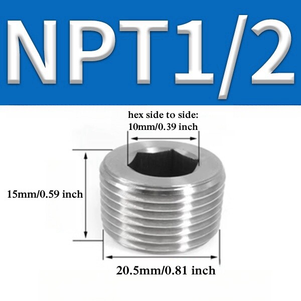 4 Pcs Stainless Steel Pipe Plugs 1/2" NPT Hex Countersunk Plugs USA ...
