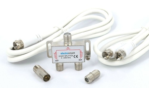 2 Way F Splitter Kit for Cable TV CATV Broadband Virgin Media inc 2x 1 ...