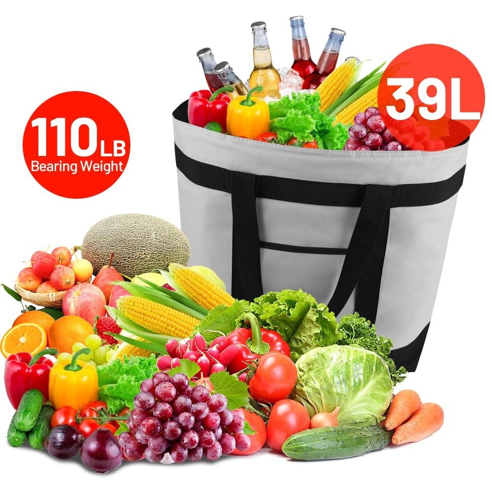 mosago 2PK Reusable Grocery Tote Bags, Insulated Cooler Shopping Bag ...