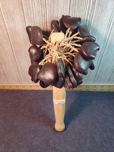 Vtg African Hand Made Wood and Sea Pod Shell Shaker Instrument 10" from ...
