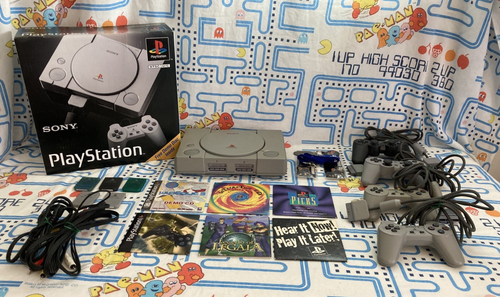 Launch PlayStation 1 PS1 Console SCPH-1001 w/ box demo disks swag WORKS ...