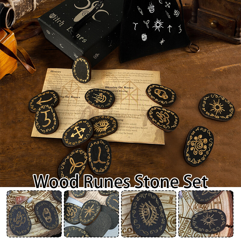 14pcs/set Wood Runes Stone Witches Rune Set Engraved Rune Symbol for ...