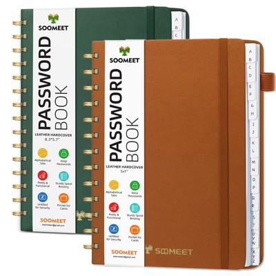 Spiral Password Book with Alphabetical Tabs 5x7 inch Password Keeper ...