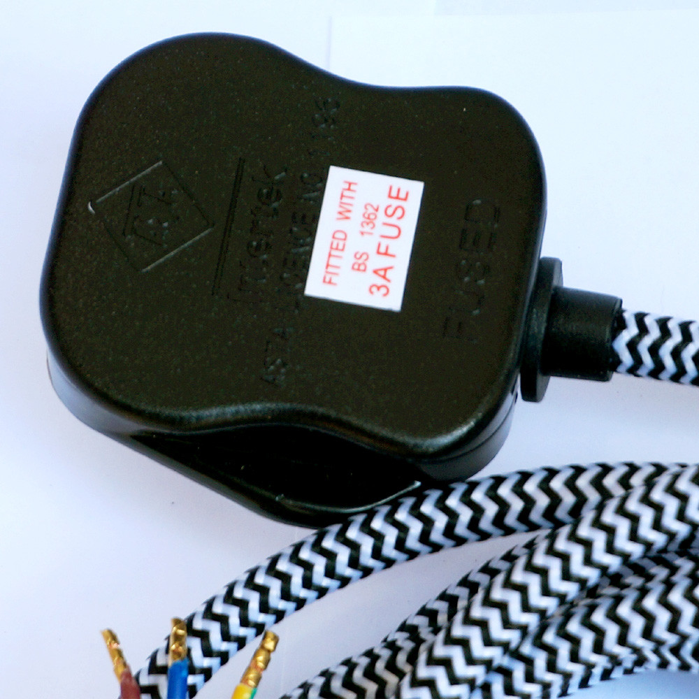 Retro 4m 3 core 0.75 fabric cable Foot switch power cord UK plug for ...