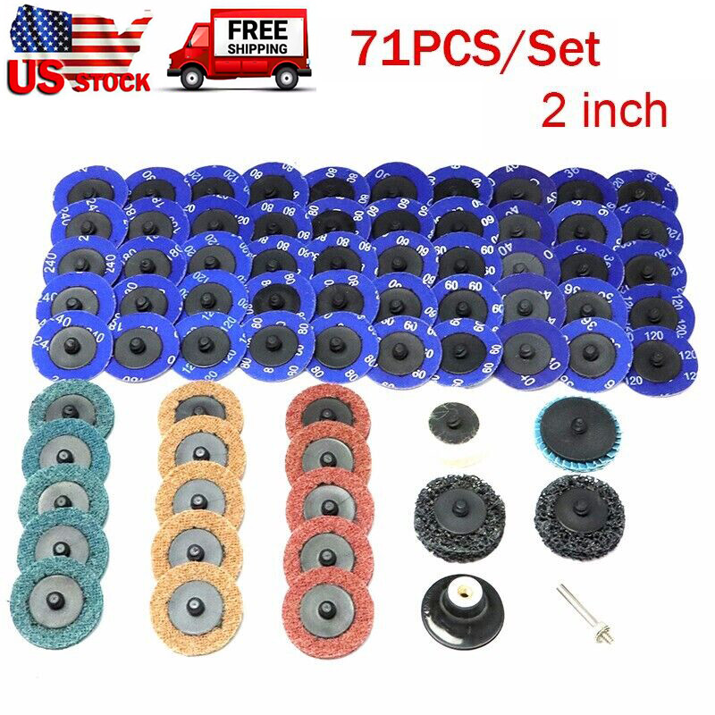 71PCS 2" Roll Lock Sanding Discs Set + 1/4 Holder Die Grinder Pads ...