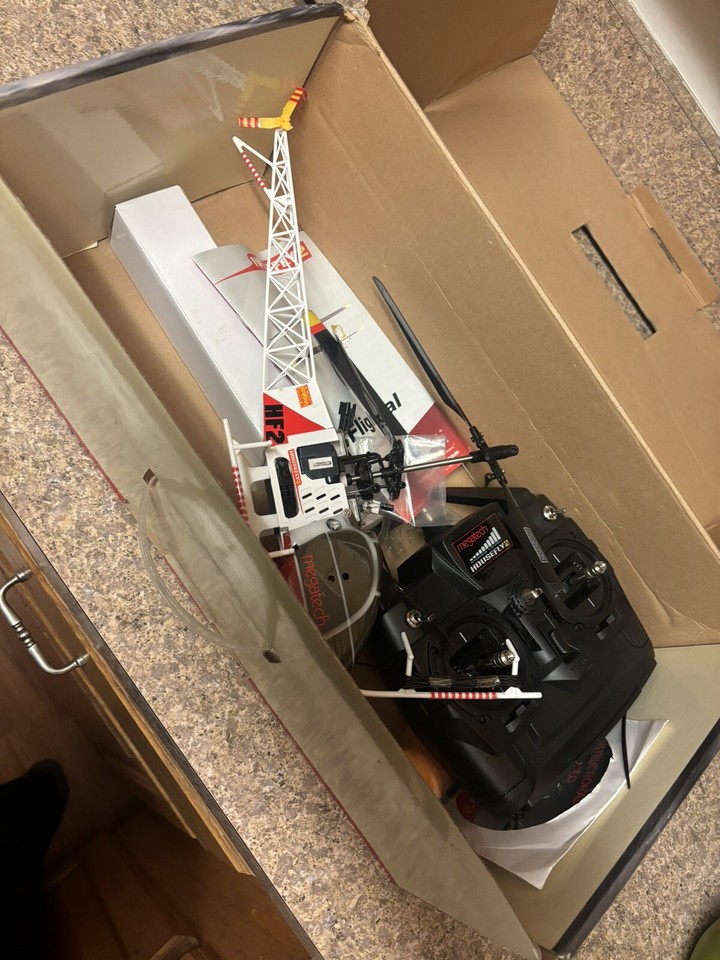 VINTAGE Rc Megatech Helicopter Original Box Tested Works Nitro Electric ...