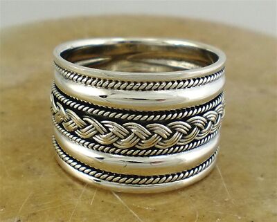 EXOTIC .925 STERLING SILVER BALI STYLE CIGAR BAND RING size 13 style ...