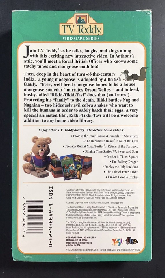 TV TEDDY VHS Rikki-Tikki-Tavi The Jungle Book Sstory Narrated Orson ...