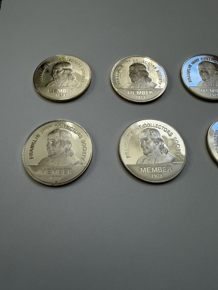 FRANKLIN MINT 1972 - 1980 Sterling Silver .925 COLLECTORS SOCIETY (9 ...