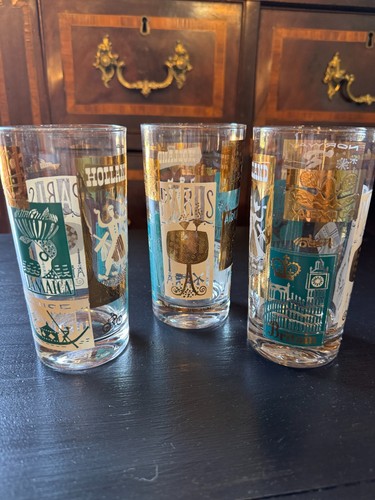 Vintage MCM set midcentury souvenir highball glasses cups cocktails ...