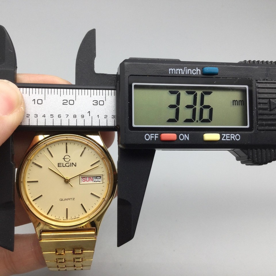 Vintage Elgin Watch Mens 34mm Gold Tone Day Date Stretch Band New ...