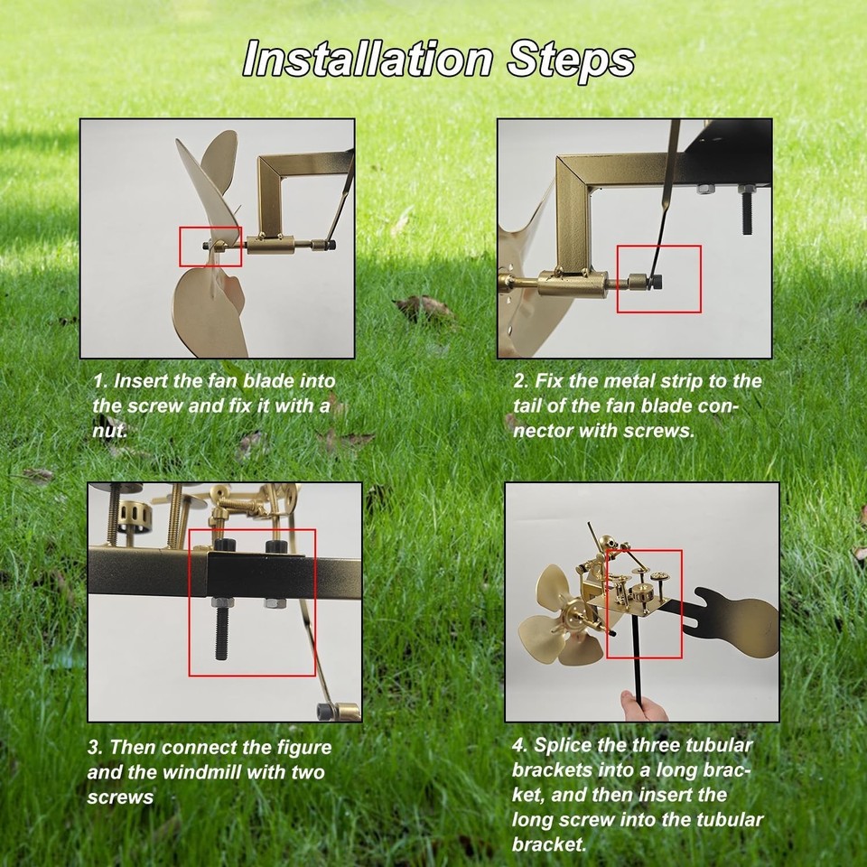 Handmade Metal Drummer Windmill, Gold Wind-Powered Garden Kinetic ...